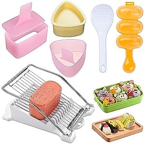 6 Pcs/Set Spam Musubi Maker Mold Press (Non Stick) with Luncheon Meat Slicer Kit Sushi Shake Rice Ball Mold Onigiri Mold Sushi Making Tool Egg Slicer Hot Dog Cutter for Kitchen