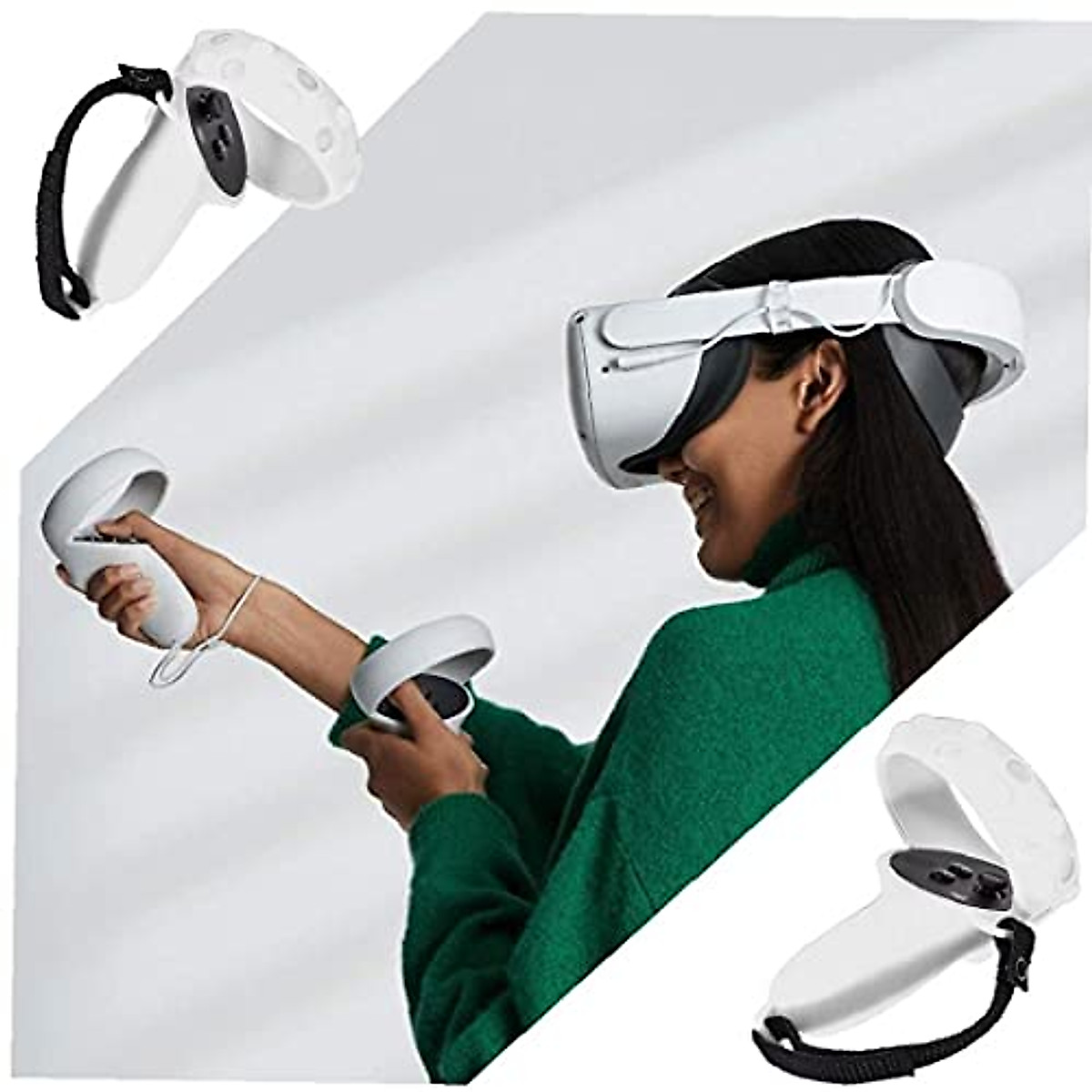 VR Controller Cover Compatible with Oculus Quest 2 Protective Ring Cover Silicone Handle Cover Grip Cap for Headphones White 1 Pair Game Component