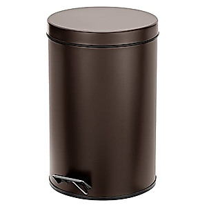 mDesign Metal/Steel 3.2 Gallon/12 Liter Round Step Trash Can with Lid, Foot Pedal Waste Basket, Garbage Bin with Removable Liner Bucket; for Bathroom, Office; Holds Trash, Recycling - Bronze