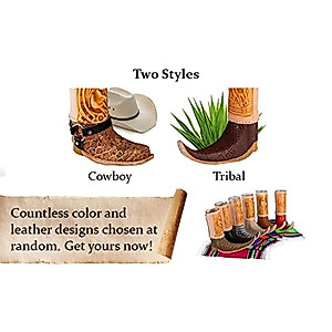 El Mexicanito Mexican Boot Shot Glass / Leather Mini Boot Tequila Shot / Artisan Bota Tribalera para Tequila / cowboy boot Glasses / 1 Tequila Shot (Assorted Colors) (Cowboy)