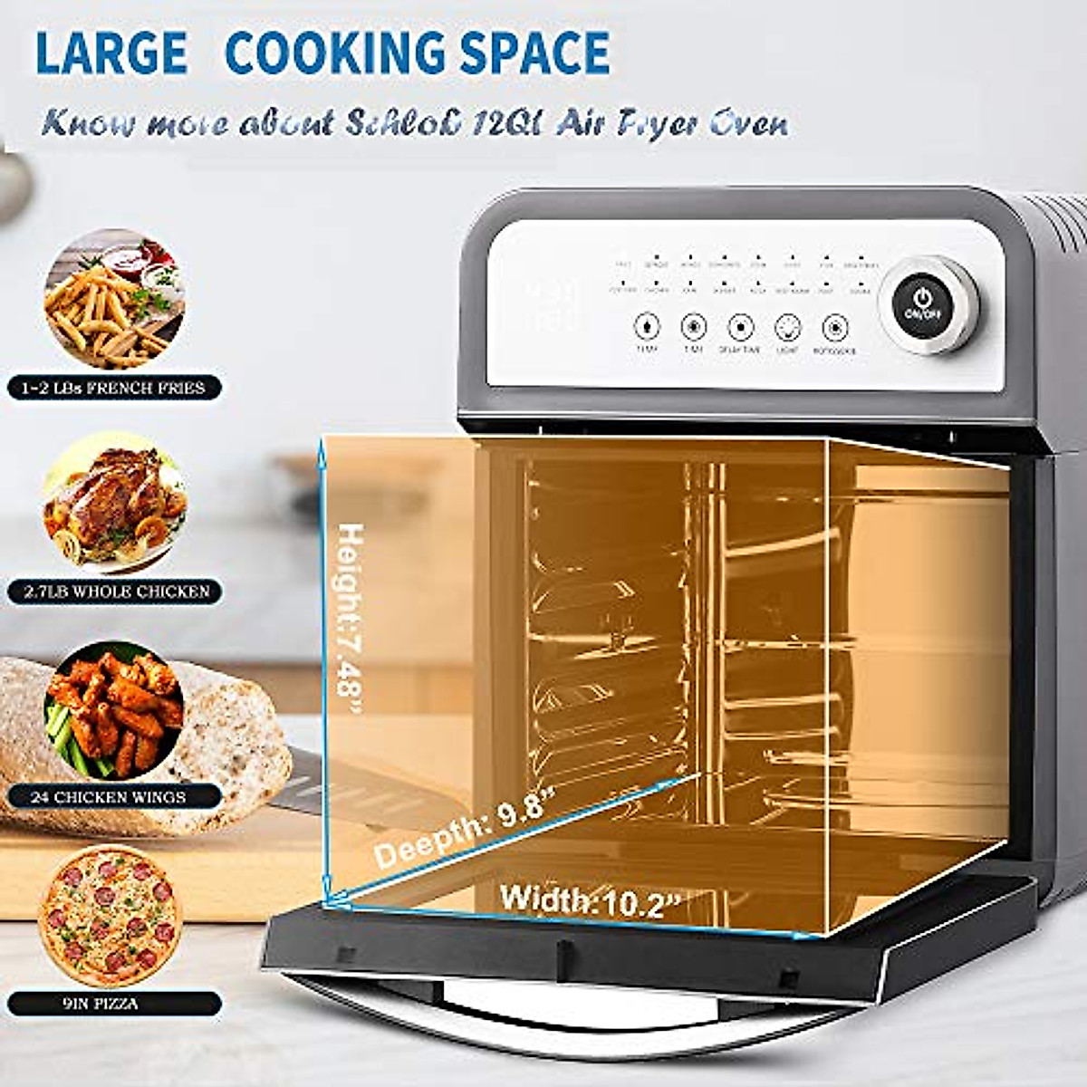 Schloß GAF12 Air Fryer Multifunction Toaster Oven Combo for Family with Baking Accessories and Recipe, 12Qt, Gray