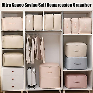 Space Saving Self Compression Organizer, Heavy Duty Moving Bags, Ultra Space Saving Storage Tote for Comforters, Clothes, Blankets, Bedding (Gray, L(21.2 * 16.5 * 11.8in))