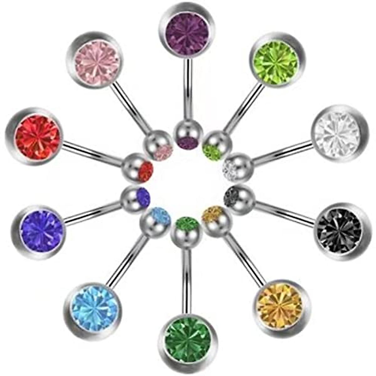 SONHWIL 12pcs 14G Stainless Steel Belly Button Rings Navel Rings CZ Curved Barbell Piercing Belly Rings for Women Body Piercing Jewelry (multiple colors)