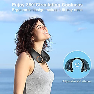 Portable Neck Fan, Livyyds Upgraded Foldable Hands Free Bladeless Neck Fan, 5000 mAh USB Rechargeable Battery Operated Personal Fan, Wearable Cooling Neck Fan Perfect for Travel, Sports, Office - Black