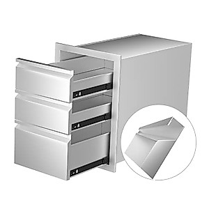 Emardom Outdoor Kitchen Drawers Stainless Steel, Flush Mount Triple for Outdoor Kitchens or BBQ Island(14'' W x 20'' H x 23'' D)