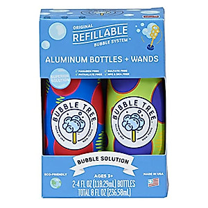 Sustainable Bubble Tree Original Refillable Bubble System Aluminum Bottles (2 Pack of Bubble Solution Made in The USA)