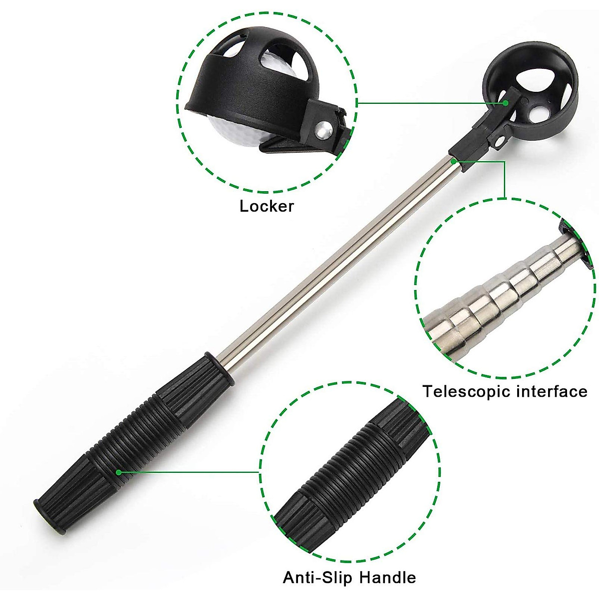CZGRFE Golf Ball Retriever, Stainless Golf Ball Retriever Telescopic with Golf Ball Grabber for Putter, Golf Accessories, Gifts for Golfer