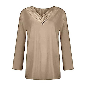 Womens Fall Fashion 2023 Casual Clothes Long Sleeve Shirts Plus Size Going Out Tops Blouses for Women Dressy Clothing Tunics Or Tops to Wear with Leggings Loose Fit Vacation Outfits(A Khaki,Medium)