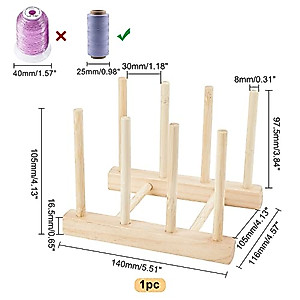 PH PandaHall Wood Thread Rack, 8 Spools Small Sewing Embroidery Thread Cone Holder 5.5x4.5x4.1" Spools Organizer Sewing Thread Stand for Quilting Lover Hair-braiding Work, Diameter 8mm Sticks, Wheat