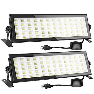 2 Pack 120W LED Shop Lights, 1000W Equiv 16000lm Super Bright LED Garage Light, IP66 Waterproof Outdoor Flood Light with Plug, 5000K Daylight White LED High Bay Light for Workshop Yard Garage Factory