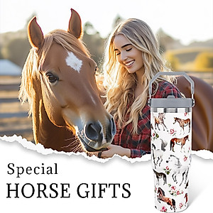 Unyopsa Horse Gifts for Women Girls, 30oz Horse Tumbler with Handle, Horse Stuff for Men Horse Lovers, Stainless Steel Insulated Horse Water Bottle Travel Cup