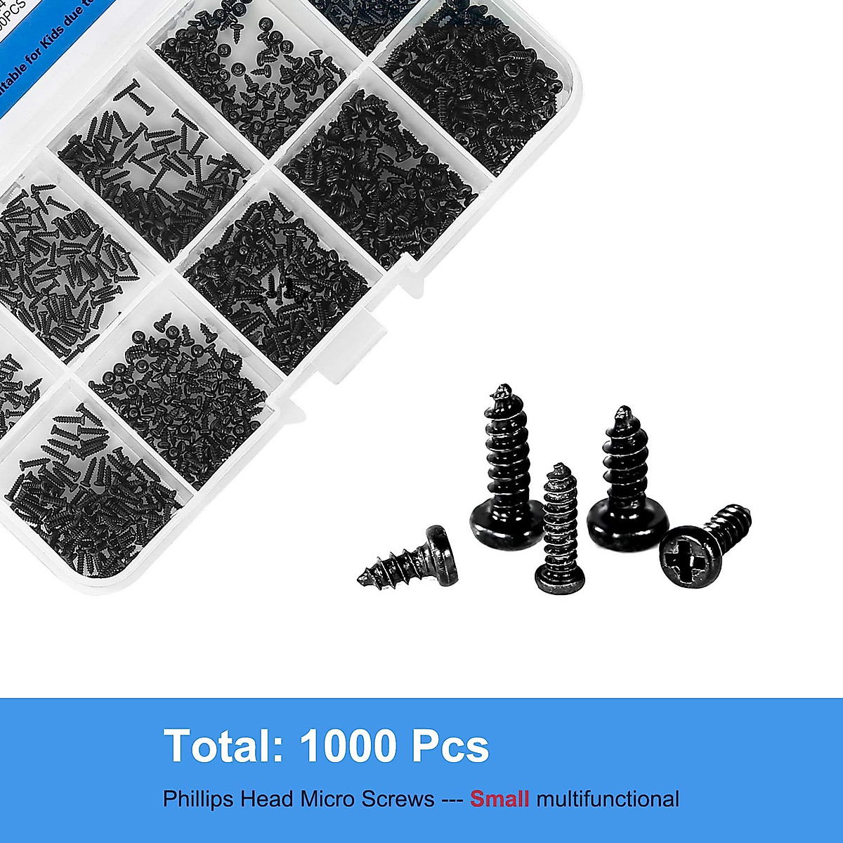 MEIYYJ 10 Kinds Small Multi-Purpose M1 M1.2 M1.4 M1.7 Phillips Head Micro Screws Self-Tapping Electronic Screws Assortment Kit Pack of 1000