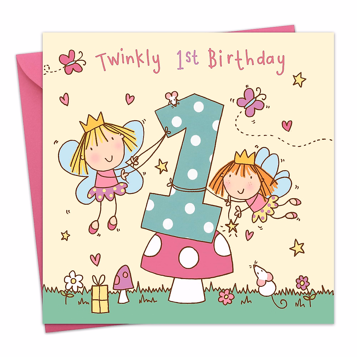 TWIZLER Happy 1st Birthday Card, 6.1 x 6.1 in, Envelope Included, Unisex-Kids