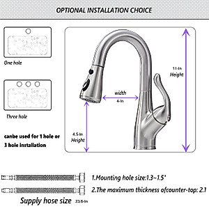 SOOSWEET Single Hole Bathroom Faucet with 3 Function Pull-out Sprayer, Brushed Nickel