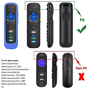 PINOWU [2 Pack Universal Remote Cover (Glow in the dark) Compatible with TCL Roku/Hisense Roku TV remote/Roku Express 4K+ /Roku Streaming Stick 4K / Roku 2 3 4 Remote w/Lanyard (Green and Blue)