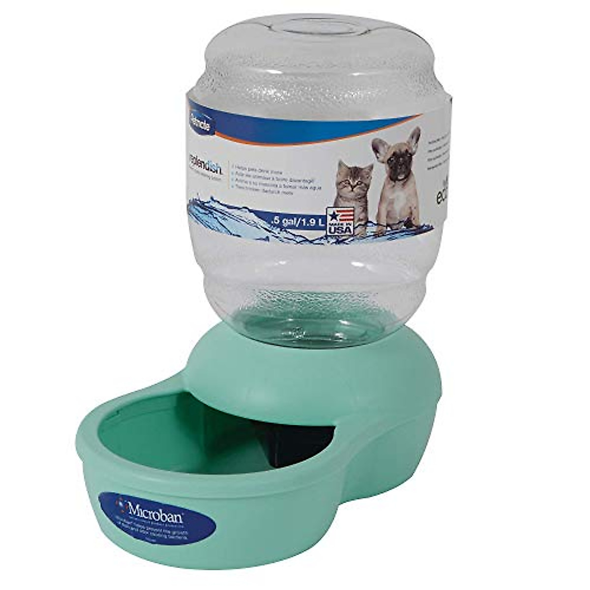 Petmate Replendish Gravity Waterer Mint Cat Bowl, 0.5 Gallon, X-Small, Grey/Transparent
