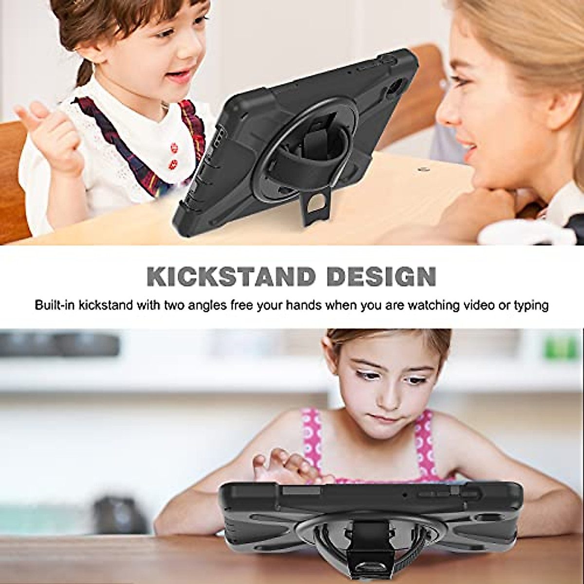 TSQ Case for Samsung Galaxy Tab A7 Lite 8.7" w/Glass Screen Protector Stand&Hand Strap | Heavy Duty Rugged Silicone Kids Case for Galaxy Tab A7 Lite 2021 SM-T220/T225/T227U | Black