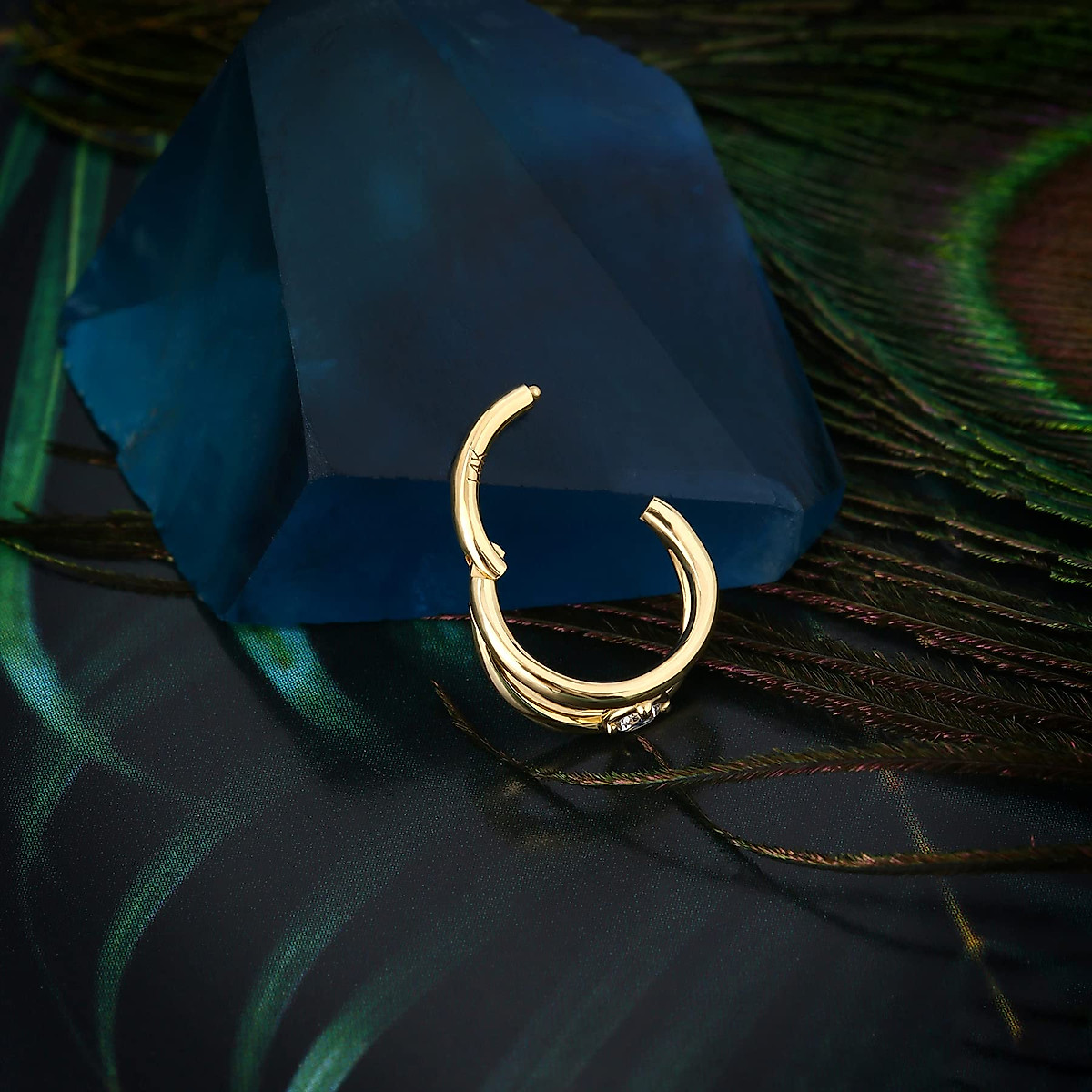 COCHARM 14k Gold 16 Gauge Conch Piercing Jewelry Hoop 12mm 16g Yellow Gold Hinged Orbital Outer Conch Earrings