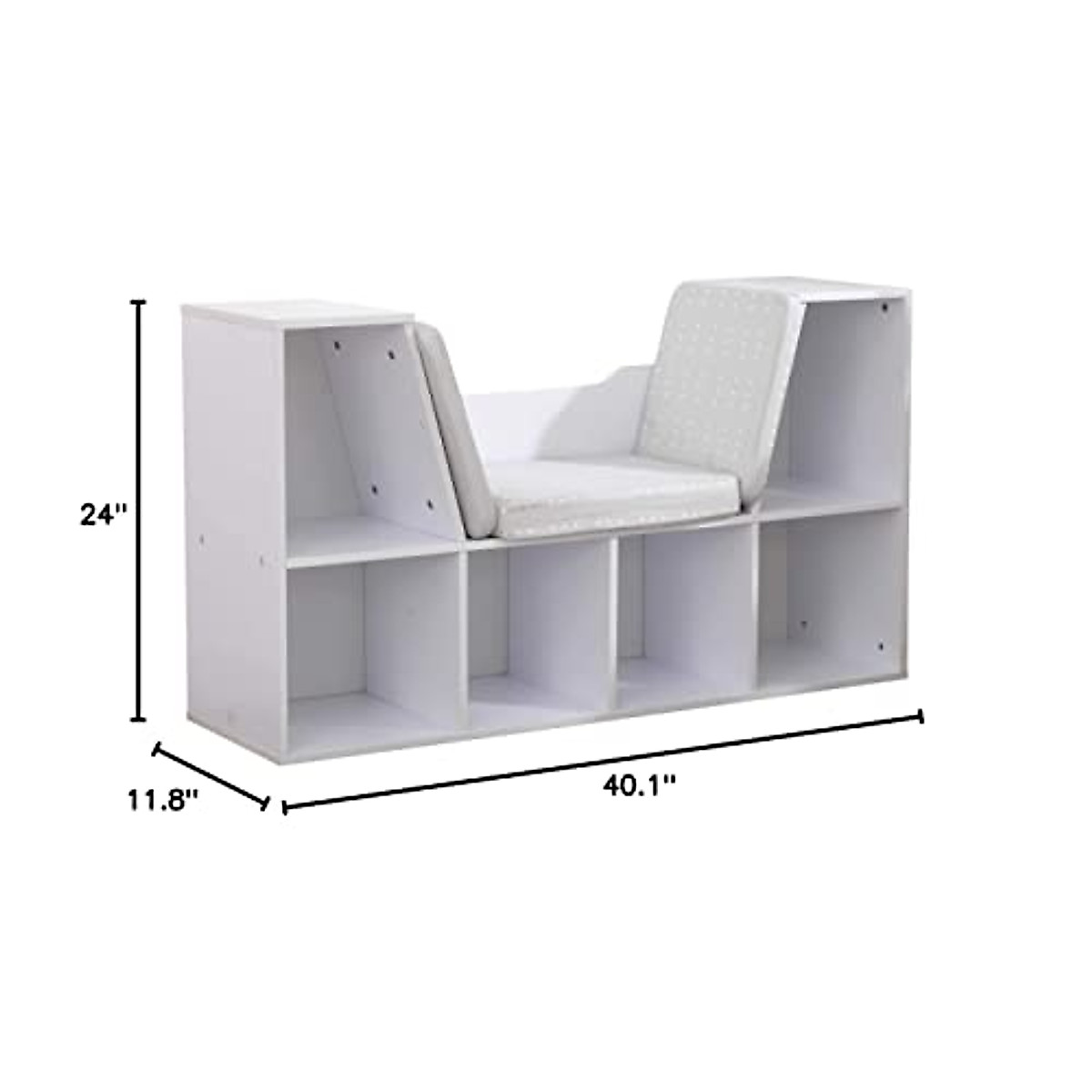 KidKraft Wooden Bookcase with Reading Nook, Storage and Gray Cushion, White, Gift for Ages 3-8