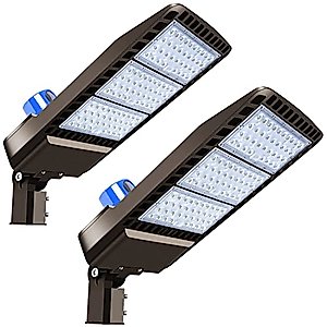 Juyace 300W LED Parking Lot Light Adjustable Slip Fitter Mount Dusk to Dawn 5000K 36000LM Outdoor Commercial Flood Light IP65 Waterproof Shoebox Area Light with Photocell (2 Pack)