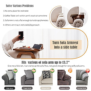 Nnewvante Couch Cup Holder Tray, 3 in 1 Large 15.36"x9.85" Acacia Wood Sofa Arm Clip on Tray Table with 360°Rotated Phone Holder on Armrest