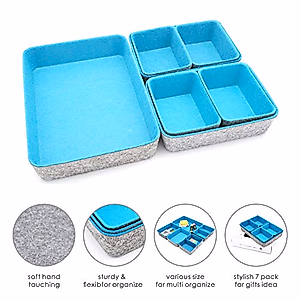 Welaxy Drawer organizers bins felt storage bin office organizer Shallow Small Desk organizer trays Draw dividers 7-piece (Turquoise)