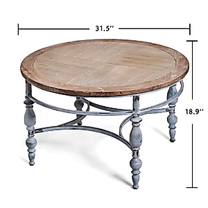 TIMBERMAVEN Rustic Farmhouse Round Coffee Table, French Country Vintage Center Table,φ31.5'' x18.9''H Rustic Solid Wood with Vintage Iron Legs, for Living Room, Bedroom,Dinning Room, White