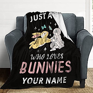 Custom Bunny Blanket Gifts for Girls Boys Teens, 40"*50" Cute Rabbit Flannel Lightweight Fleece Soft Cozy Throws, Bed Blanket for Couch Sofa Living Room