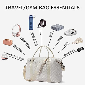FIGESTIN Duffle Bag Womenn travel l Bag, Weekender Bag for Women Sport Gym Bag Lightweight Carry On Bag Overnight Bag for Women/Girls Beige