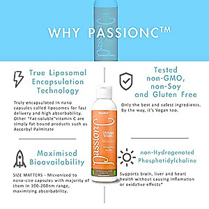 VEGIELIGHT PassionC Liposomal Vitamin C 1000mg - True Encapsulation - High Absorption Low Sodium Liquid Formula - High Dose VIT C Antioxidant - Refreshing Pineapple Flavor