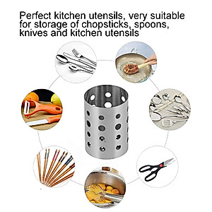 Tomotato Stainless Steel Utensil Holder, 6.3" Kitchen Utensil Holder Caddy Silverware Drying Rack Utensil Drainer Countertop Utensil Storage Organizer Cutlery Holder, 3.9" Diameter