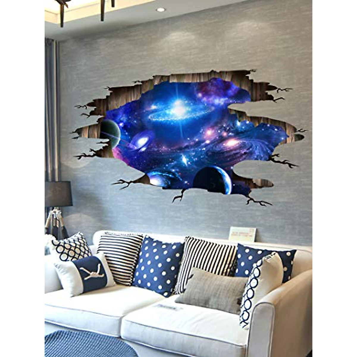 ACEXINYAN 3D Wallpaper Waterproof Ceiling Stars Galaxy Decor Wall Mural Outer Space Decor Removable Kids Wall Decals Planet Posters for Boys Room Living Room Wall Sticker Cool Room Decor