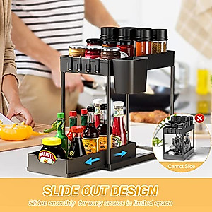 2PCS Under Sink Organizers and Storage, 2 Tier Under Sink Organizer with Sliding Drawers & Hooks & Hanging Cup, Multi-purpose Bathroom Storage Cabinet Organizer Shelf for Pantry, Bathroom, Kitchen