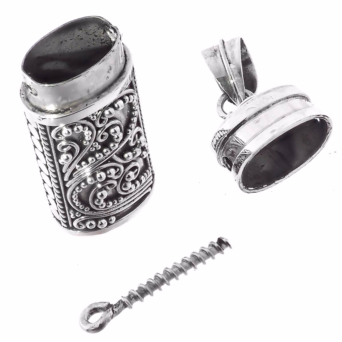 Large Pillbox Locket Prayer Box 925 Sterling Silver Pendant, 1 5/8"