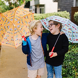 Wildkin Kids Umbrella for Boys & Girls, Features Rainproof Canopy and Curved Handle for Easy Hanging, Wrap Around Hook and Loop Closure Umbrella for Kids (Trains, Planes & Trucks)