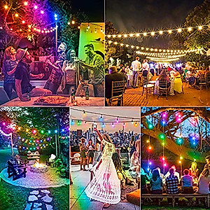 SHINE HAI 2-Pack 48FT Outdoor RGB String Lights, Cafe LED String Light with 30+5 Shatterproof Edison Bulb Dimmable, Commercial Light String for Patio Backyard Christmas Party, 2 Remote, 96FT