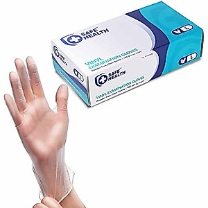 Safe Health Clear Vinyl Exam Gloves,S M L XL,100-Count 3 Mil Medical-Disposable Powder-Free Latex-Free Nursing-Office-Law Enforcement,Clear Large (L) Box of 100,FIY1043G