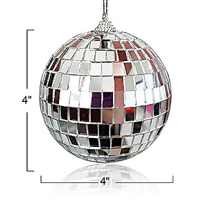 ArtCreativity 4 Inch Mirror Disco Ball - Silver Disco Ball with Hanging String for Parties, Birthdays, and Weddings - 90’s Disco Party Decorations and Supplies, Ceiling Décor Disco Accessories