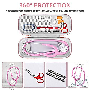 HESPLUS Stethoscope Case for 3M Littmann Classic III, Lightweight II S.E, Cardiology IV Diagnostic, MDF Acoustica Deluxe Stethoscopes, Extra Room for LED Penlight Scissors and Nurse Accessories, Pink