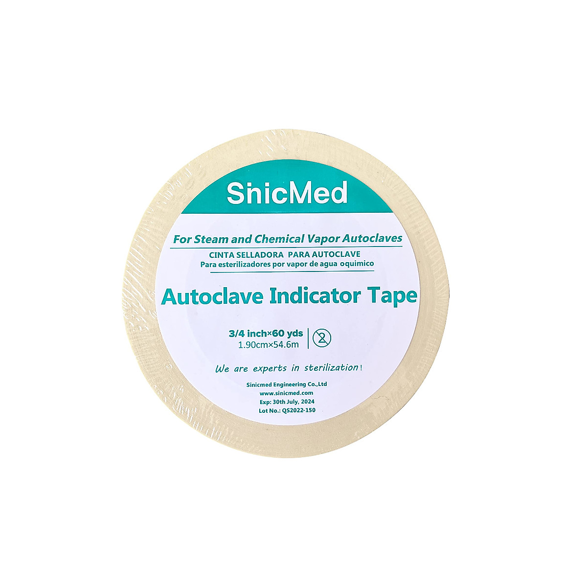 Sinicmed Autoclave Indicator Tapes for steam Sterilization(3/4''*60yards) with Plastic core for Dental lab Tattoo 1 roll