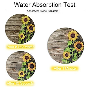 Sunflower Drink Coasters Set of 6 with Holder Absorbent Ceramic Coasters for Wooden Table, Farmhouse Rustic Coasters Cork Base Home Decor House Warming Gift
