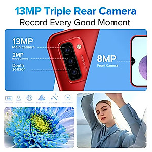 Ulefone Note 12 Unlocked Cell Phone, 4G Unlocked Smartphone, 6.82” Ultra-Large Screen with Slim Structure, 7700mAh Battery, 4+128GB, 3-Card Slot, Face Unlock/Fingerprint Recognition, Red