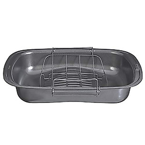 Goodcook Quick Roaster Pan and locking rack, with juice gathering pools for easier, safer, faster basting, 17x12x3 inches, Grey
