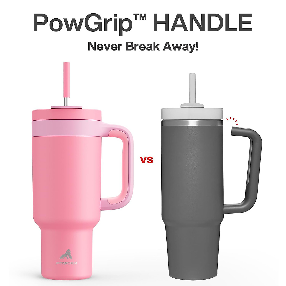 POWCAN 40 oz Tumbler with Handle, 2-in-1 Straw and Sip Lid, Leakproof, Dishwasher Safe, Insulated Stainless Steel Travel Coffee Mug, Keeps Cold for 34 Hours, Fits in Car Cup Holder (Coral)