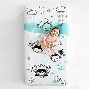 Rookie Humans 100% Cotton Sateen Fitted Crib Sheet: Dive in, Modern Nursery, Use as a Photo Background for Your Baby Pictures. Standard Crib Size (52 x 28 inches)