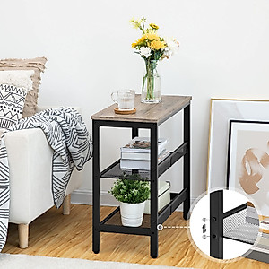 HOOBRO Side Table, 3-Tier Narrow End Table, Nightstand with 2 Flat or Slant Adjustable Shelves for Small Spaces, Hallway, Living Room, Bedroom, Sturdy, Easy Assembly, Greige and Black BG23BZ01G1