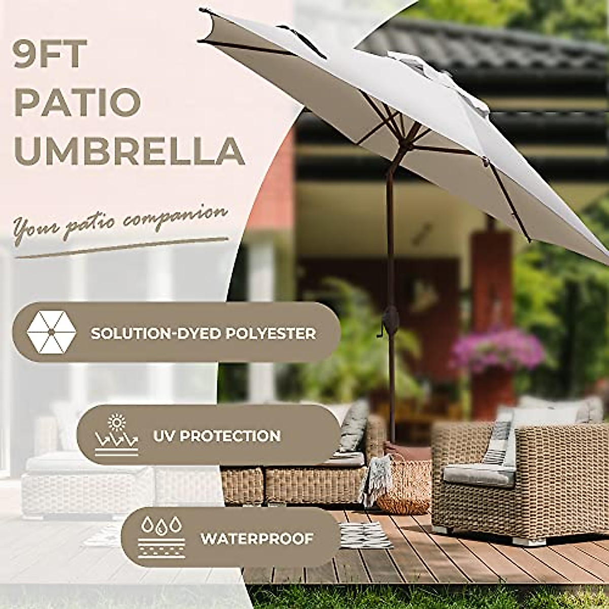 Abba Patio 7.5' Patio Umbrella Market Umbrella Outdoor Table Umbrella with Push Button Tilt & Crank for Patio, Beige