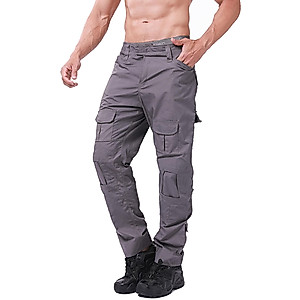 Uugood Men’s Military Trousers Tactical Camouflage Pants Breathable Multi-Pocket Combat Pant Ripstop Cargo Pants for Airsoft Hunting Hiking Paintball (Gray, XL)