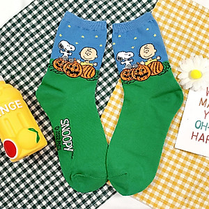 Yolo Studio The Peanuts Snoopy Women and teen girls Licensed Socks Collection Cartoon Character Series Original Crew Socks (Peanuts-6)