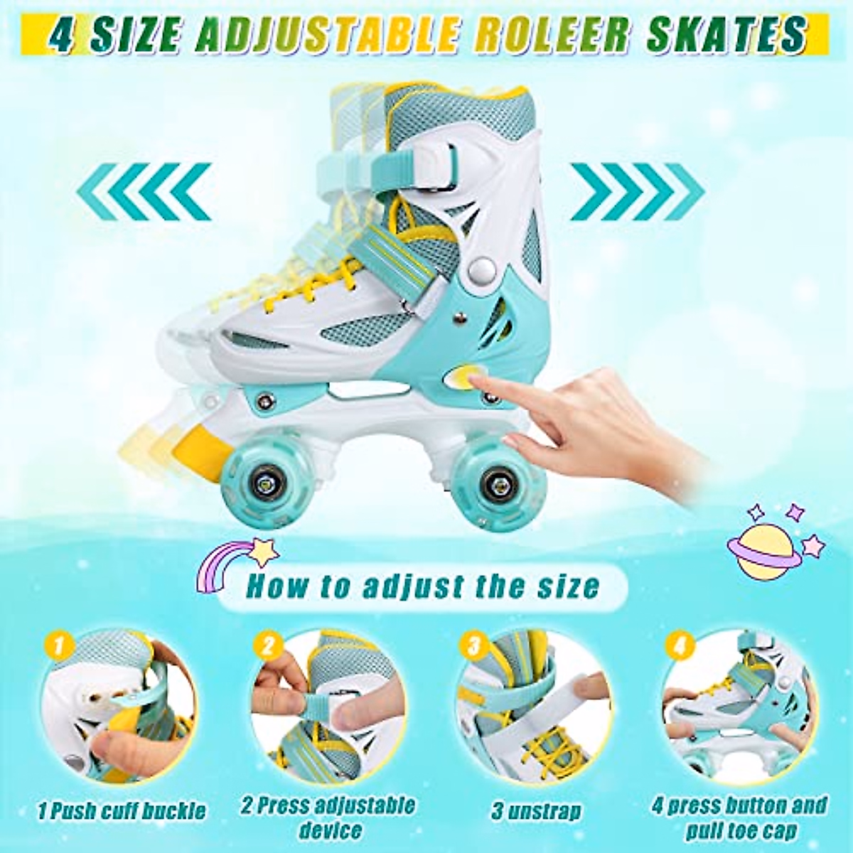 Nattork Boys Roller Skates for Kids, 3 Sizes Adjustable Toddler Roller Skates with All Light up 8 Wheels of Boy's Skates Shine, Safe and Fun for Indoor Outdoor Sports